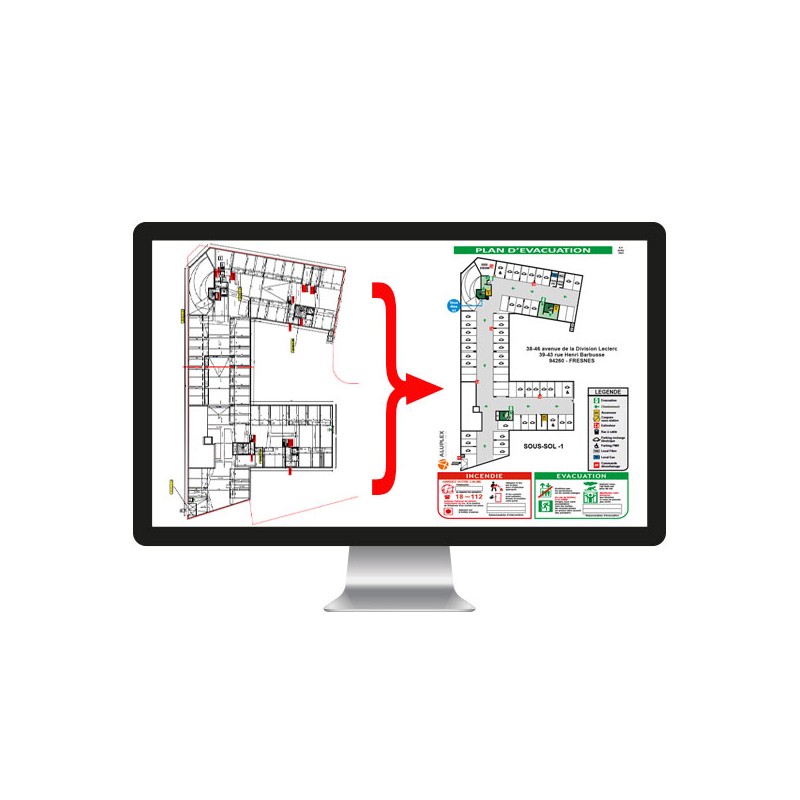 Plan d'évacuation cadre aluminium noir NF X 08-070 | Aluplex